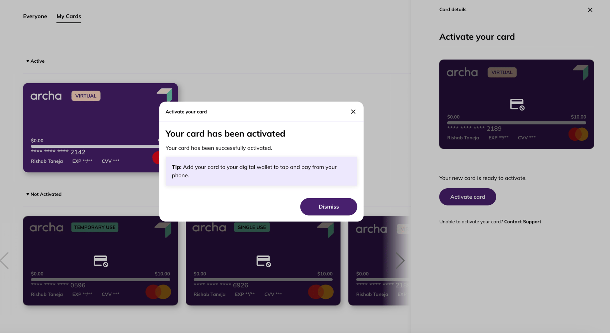 How to activate Virtual Cards